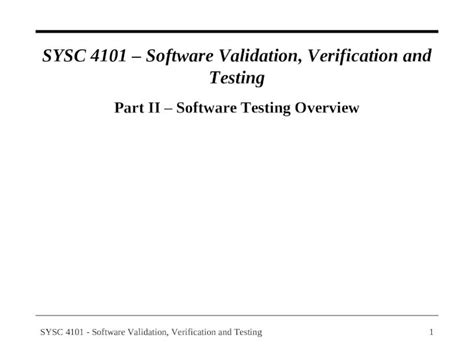 Ppt Sysc 4101 Software Validation Verification And Testing1 Sysc