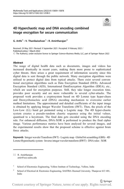 4d hyperchaotic map and dna encoding combined image encryption for