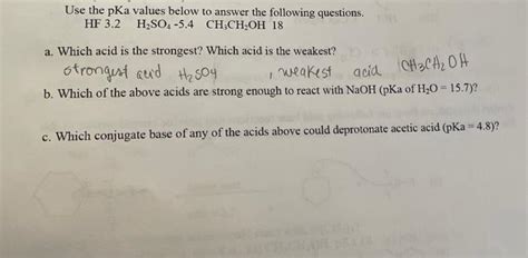 Solved Use The PKa Values Below To Answer The Following Chegg Com