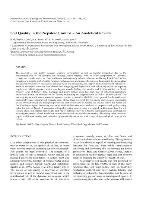 PDF Soil Quality In The Nepalese Context An Analytical Review