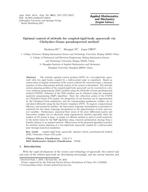 Pdf Optimal Control Of Attitude For Coupled Rigid Body Spacecraft Via Chebyshev Gauss