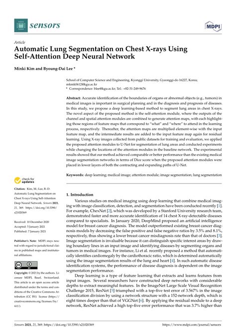 PDF Automatic Lung Segmentation On Chest X Rays Using Self Attention Deep Neural Network