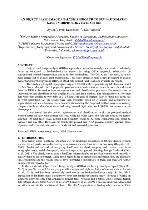 Pdf An Object Based Image Analysis Approach To Semi Automated Karst Morphology Extraction