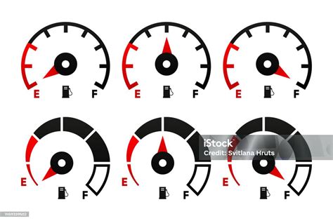 연료 게이지 스케일 컬렉션 세트입니다 연료 미터 연료 표시기 가스 탱크 게이지 및 오일 레벨 탱크 바 미터 벡터 그림입니다 그리기에 대한 스톡 벡터 아트 및 기타 이미지