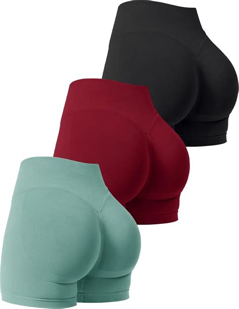 3 Pack Workout Gym Shorts Women Scrunch Butt Lifting Seamless High