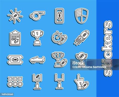 세트 라인 번호 1 팬 손 장갑 손가락 올리고 미식 축구 공 수상 컵 미국 축구 스마트 폰 화면 계획 전략 개념 스톱워치 아이콘 벡터 분필에 대한 스톡 벡터 아트 및 기타