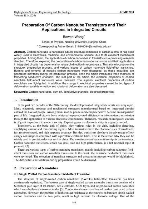 Pdf Preparation Of Carbon Nanotube Transistors And Their Applications In Integrated Circuits