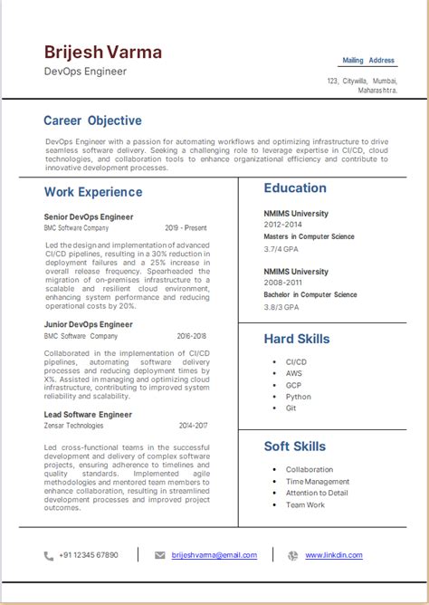 Dev Ops Engineer Template In Ms Word Best Resume Format