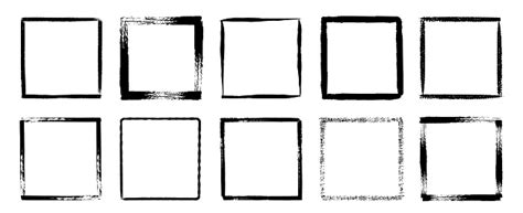 브러시 사각형 프레임 거친 가장자리가 있는 블랙 그런지 테두리 드라이 브러시 모양 더러운 잉크 분필 기하학적 컬렉션 벡터 브러시