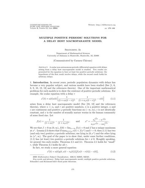 Pdf Multiple Positive Periodic Solutions For A Delay Host Macroparasite Model Dokumen Tips