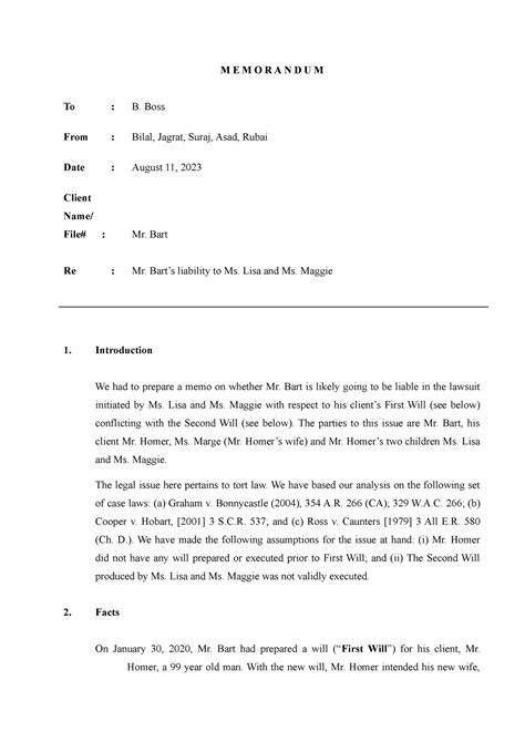 Memorandum Mr Bart Memo Assignment M E M O R A N D U M To B Boss From Bilal Jagrat
