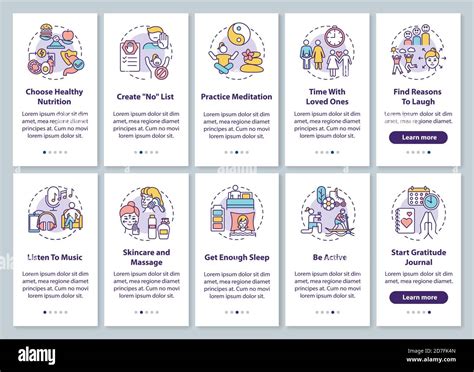 Self Care Onboarding Mobile App Page Screen With Concepts Set Stock Vector Image And Art Alamy