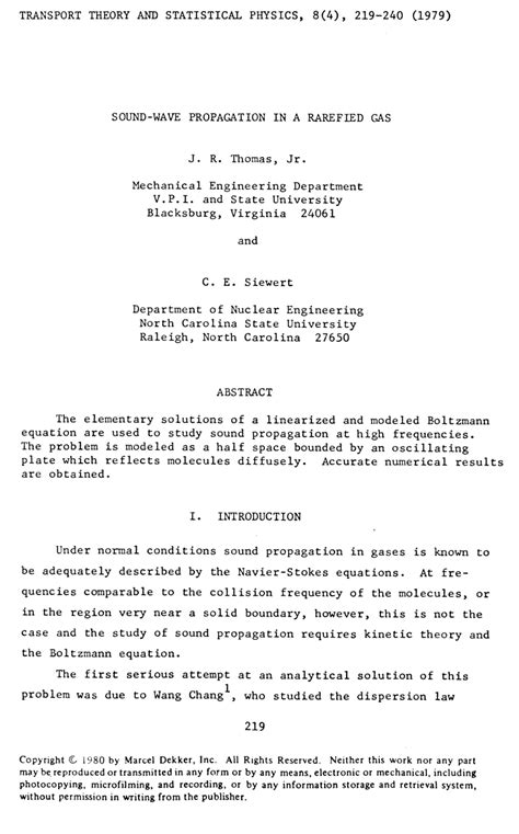 Pdf Sound Wave Propagation In A Rarefied Gas