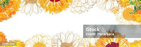 흰색 배경에 수채화 해바라기가있는 벡터 파노라마 및 복사 공간 해바라기에 대한 스톡 벡터 아트 및 기타 이미지 해바라기 수채화 우아 Istock