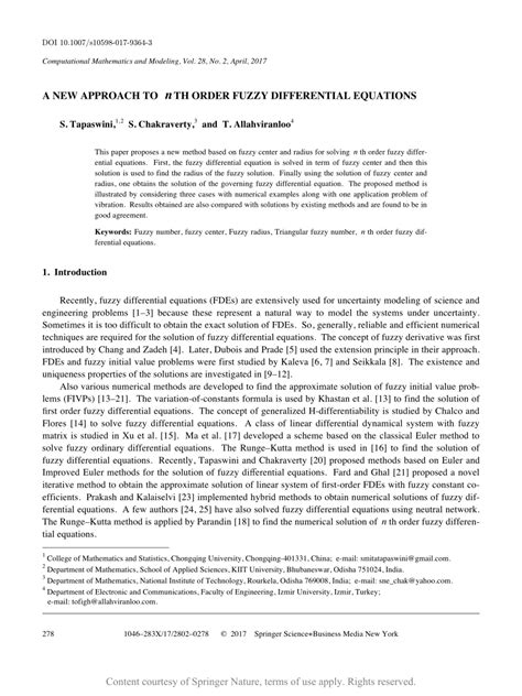 A New Approach To Nth Order Fuzzy Differential Equations Request Pdf