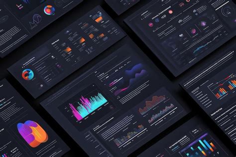 Abstract Data Visualization On Multiple Screens With Neon Colors And