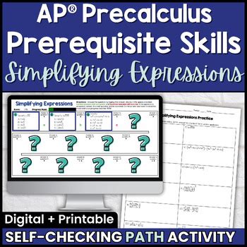AP Precalculus Prerequisite Skills Simplifying Expressions Activity