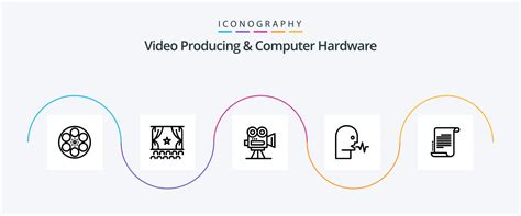 Video Producing And Computer Hardware Line 5 Icon Pack Including Person Audio Performance