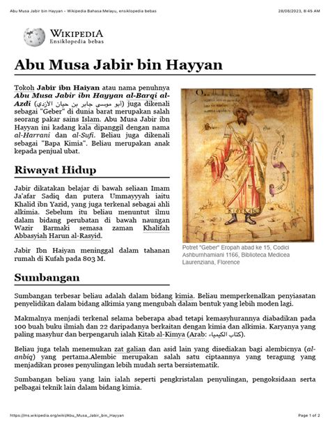 Abu Musa Jabir Ibn Hayyan 1 Pdf
