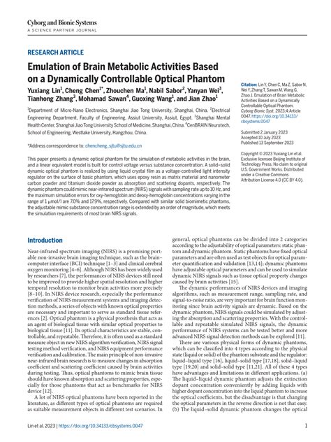 Pdf Emulation Of Brain Metabolic Activities Based On A Dynamically Controllable Optical Phantom