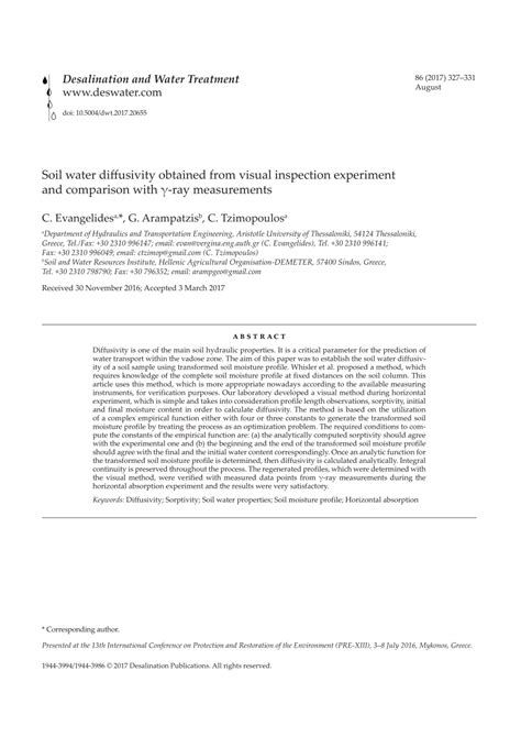 Pdf Soil Water Diffusivity Obtained From Visual Inspection Experiment