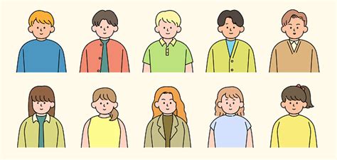 개요 아바타 프로필 세트 사무원 간단한 아이콘 스타일 캐릭터 디자인 벡터 일러스트레이션 아이콘에 대한 스톡 벡터 아트 및 기타