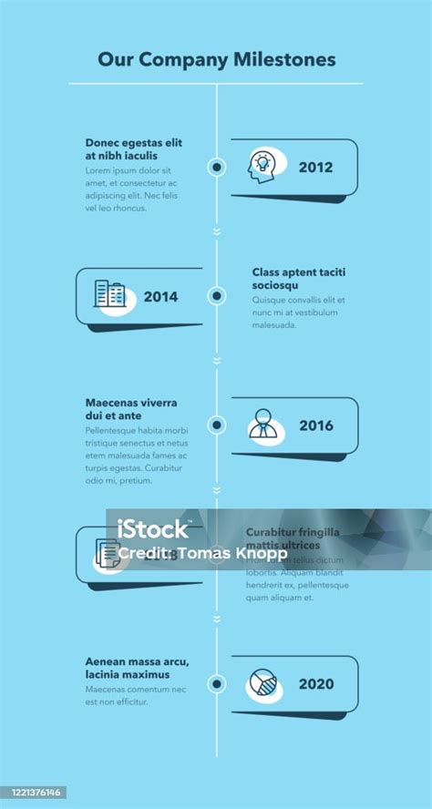 회사 이정표 타임 라인 템플릿에 대한 간단한 비즈니스 인포 그래픽 블루 버전 타임라인에 대한 스톡 벡터 아트 및 기타 이미지