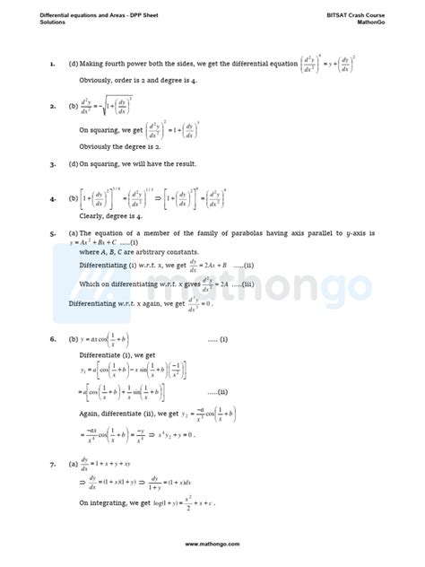 Question Differential Equations And Areas Sheet Mathongo Bitsat Pdf Equations Differential