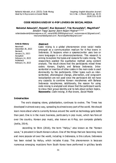 Pdf Code Mixing Used By K Pop Lovers On Social Media