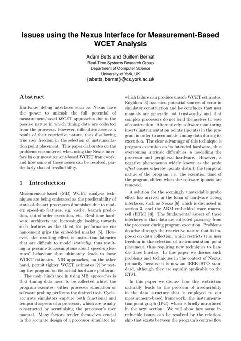 pdf issues using the nexus interface for measurement based wcet analysis