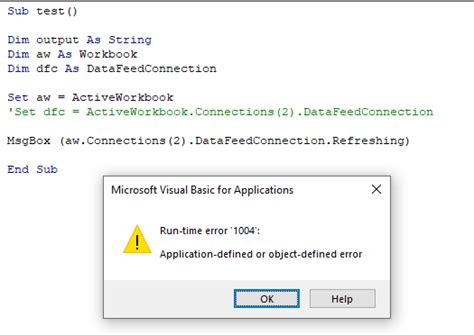 Cant Get Excel Vba Refreshing Property Stack Overflow