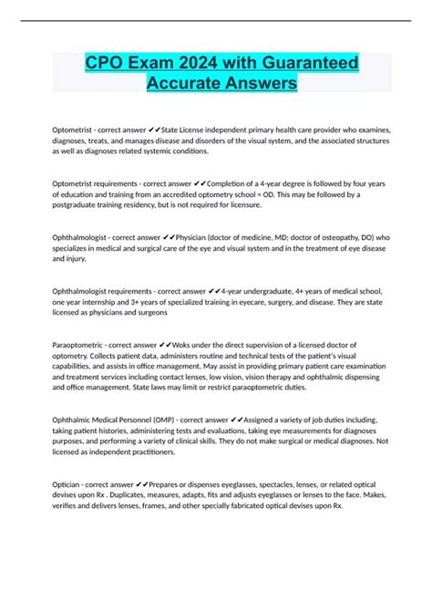 Cpo Exam 2024 With Guaranteed Accurate Answers Cpo Stuvia Us