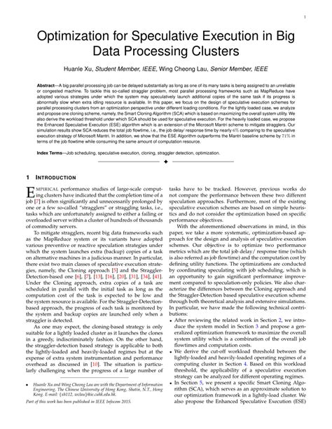 Pdf Optimization For Speculative Execution In Big Data Processing Clusters