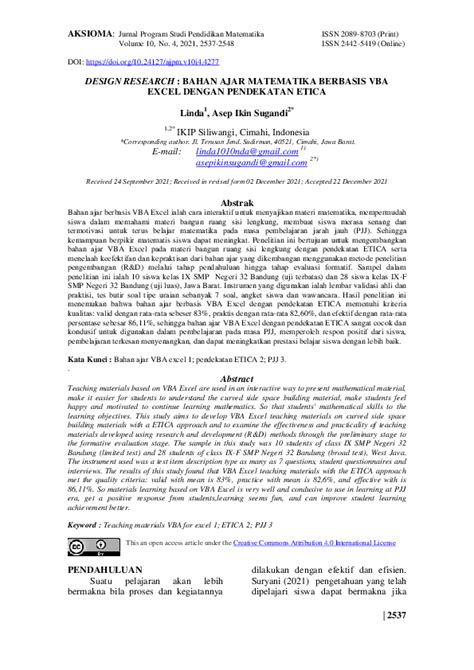 Pdf Design Research Bahan Ajar Matematika Berbasis Vba Excel Dengan