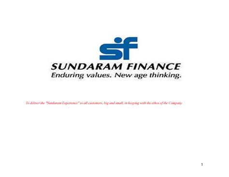 Internship Sundaram Finance To Deliver The Sundaram Experience To
