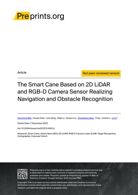 Pdf The Smart Cane Based On 2d Lidar And Rgb D Camera Sensor