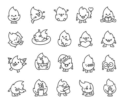 Premium Vector Cute Flame Character Coloring Page