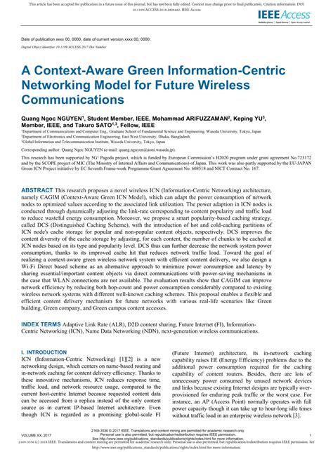 Pdf A Context Aware Green Information Centric Networking Model For
