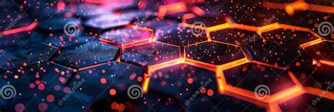 abstract futuristic digital blockchain network with hexagonal grid and