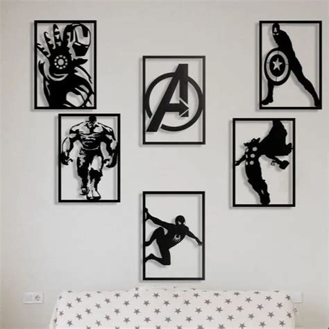 Marvel Superhero Avengers Collections Wooden Wall Decor Frames 6 Pc