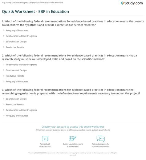 Quiz Worksheet EBP In Education Study Com