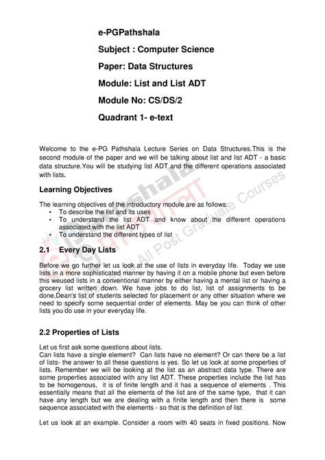 1467022871 Ds Mod2 Q1 E PGPathshala Subject Computer Science Paper Data Structures Module