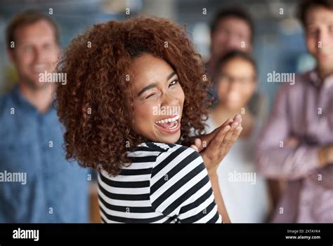 Excited Woman And Portrait With Cheeky Smile In Winking As Winner Or Choice For Promotion Or