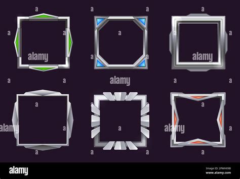 Game Ui Square Frame Silver Frames With Colorful Gemstones Illustration Of Silver Frame Metal