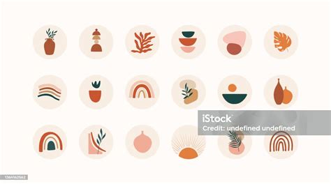 손으로 그린 인스타그램 스토리 하이라이트 중반 세기 요소 무지개 잎 태양 식물 로고 인스타 하이라이트 블로거아이콘을 위한