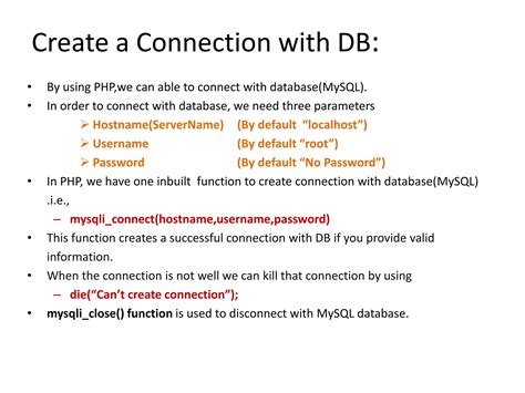 Connecting To Database MySQL In PHP Pptx