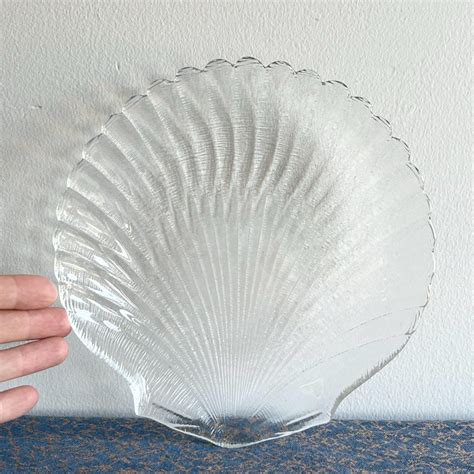 Vintage Glass Seashell Plate Retro Decorative Glassware Shell Shaped Server Dish Quirky