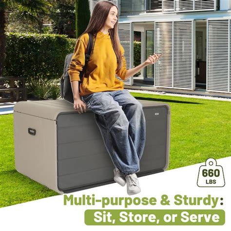 260 Gal Resin Deck Box Large Patio Storage Box With Lock Wheels And