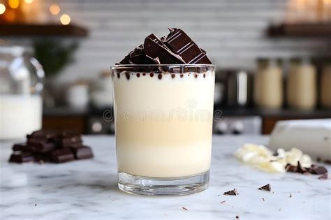 Layered Creamy Chocolate Drink With Dark Chocolate Shavings Stock