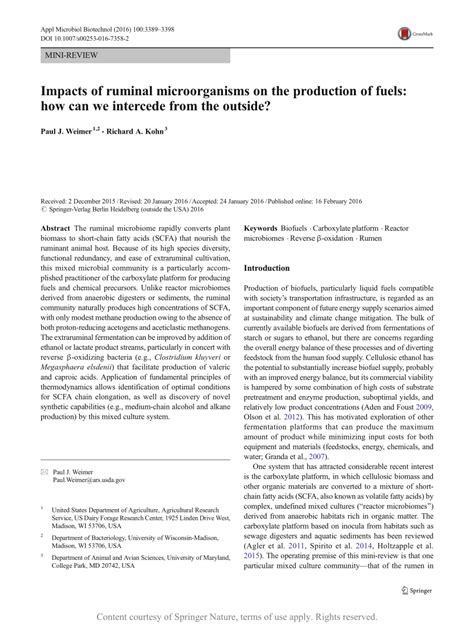 Impacts Of Ruminal Microorganisms On The Production Of Fuels How Can